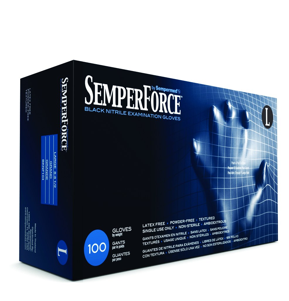 Sempermed SemperForce BKNF Black Large Powder Free Disposable Gloves - Medical Exam Grade ...
