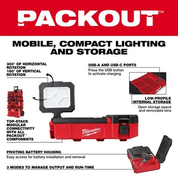 Milwaukee M12 PACKOUT 2356-20 Flood Light, LED, Red/Black | RSHughes.com