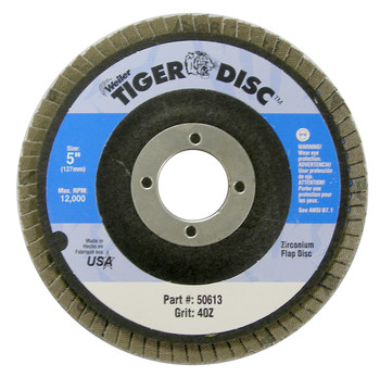 Weiler Tiger Type 29 Flap Disc 50613, Zirconium, 5 in, 40, Coarse ...