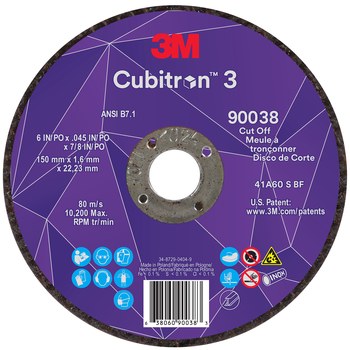 3M Cubitron 3 Cut-Off Wheel 90038, Type 1 (Straight), 6 in, Precision ...