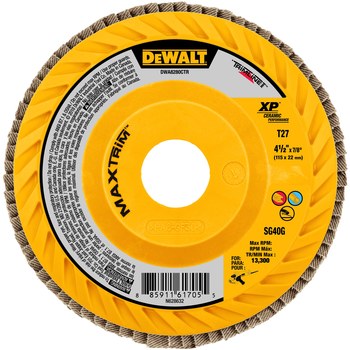 Dewalt MAXTRIM Type 27 Flap Disc 61705, Ceramic, 4 1/2 in, 40 ...
