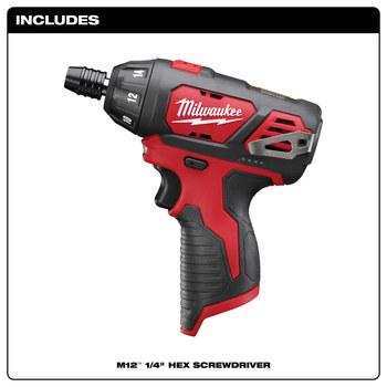 Milwaukee M12 Electric Screwdriver 2401 20 1 4 in Hex Chuck 175 in lb RSHughes