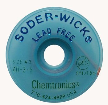 Chemtronics Soder-Wick #40 No Clean Flux Core Desoldering Braid, Blue ...