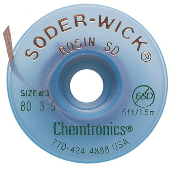 Chemtronics Soder-Wick #3 Rosin Flux Coating Desoldering Braid, Green, 0.08 in x 5 ft | RSHughes.com